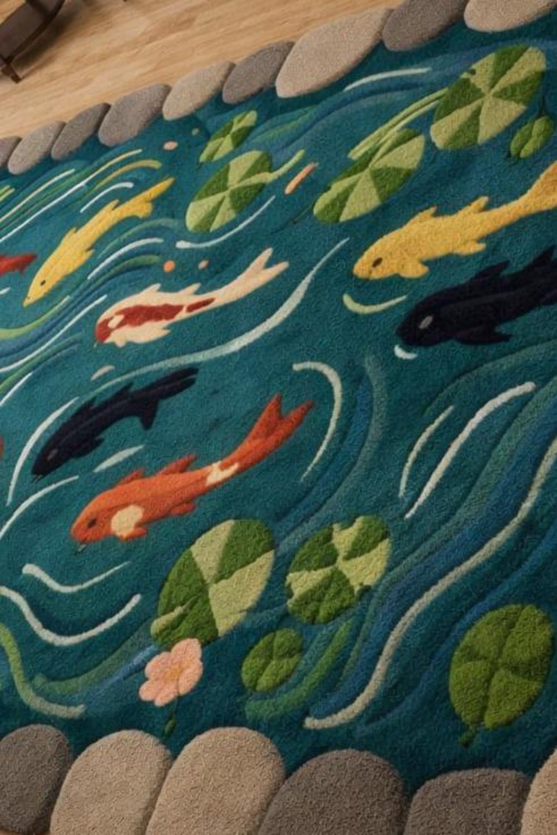 Hand-tufted Koi Fish Pond Rug, Indian Wool, Kids Playroom - Etsy