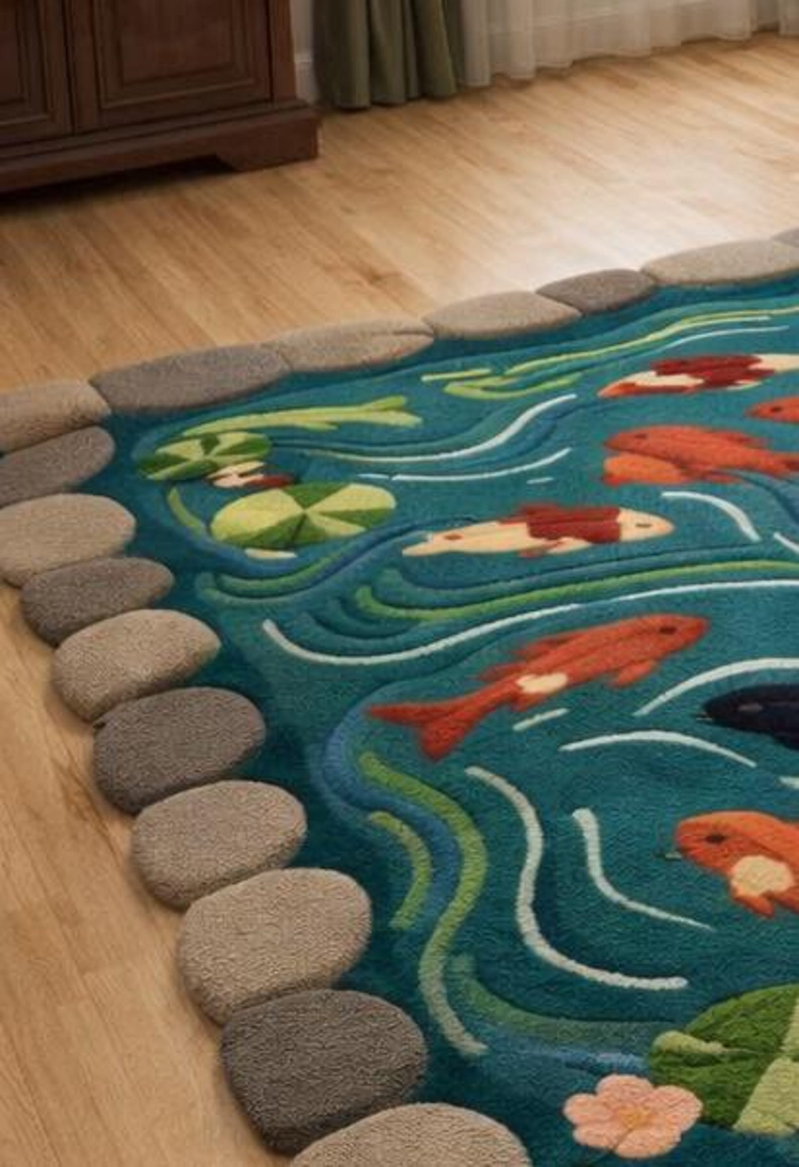 Hand-tufted Koi Fish Pond Rug, Indian Wool, Kids Playroom - Etsy