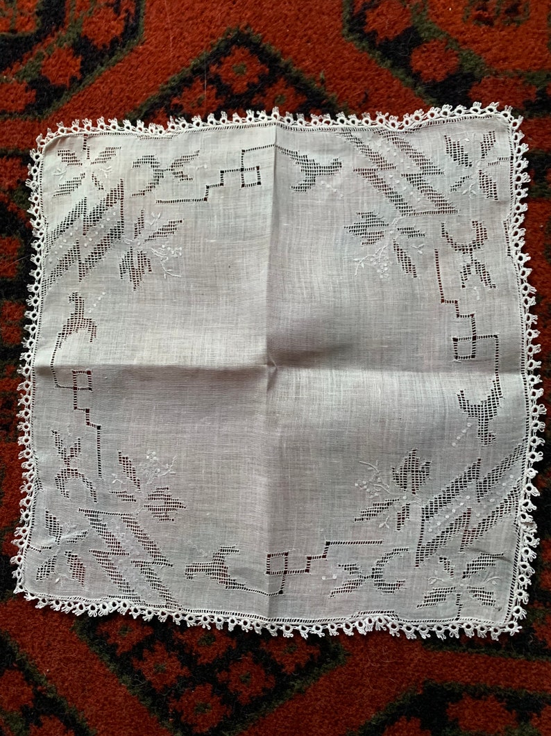 Antique Lace Drawn Work White Cotton Handkerchief - Etsy
