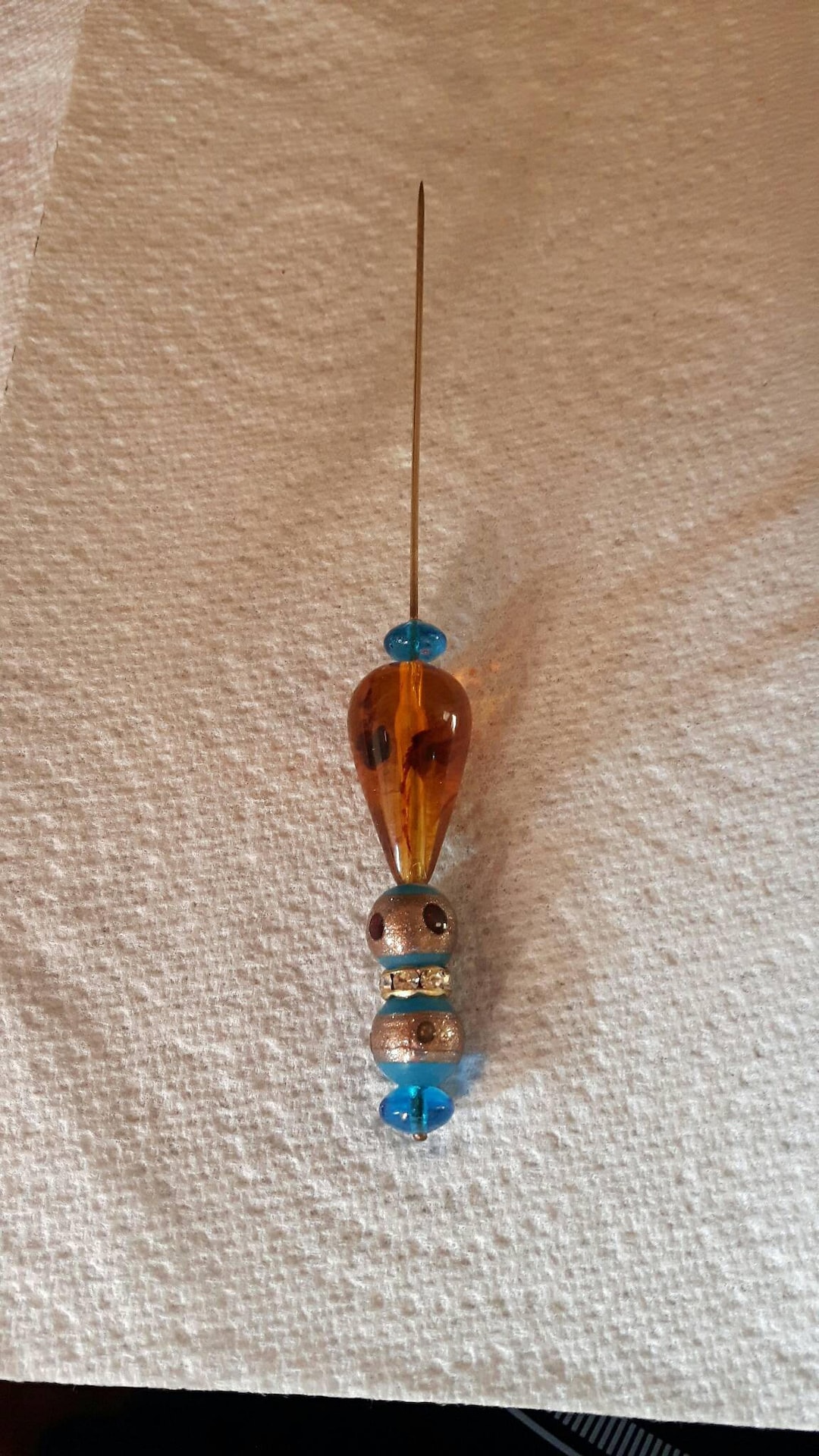 1930s Amber Venetian Glass Beads and Rhinestone Hat Pin - Etsy