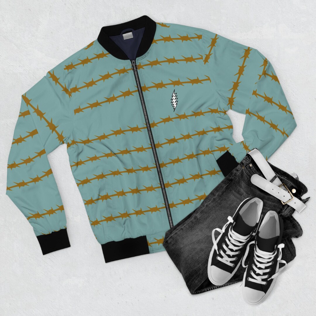 Bolt Cult Gold Razor Wire Bomber Jacket | AOP, Metallic Razor Wire ...