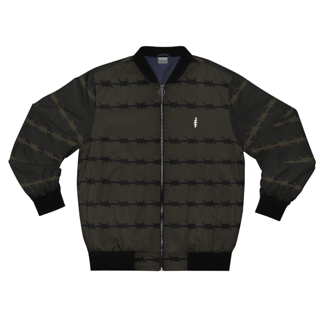 Bolt Cult Razor Wire Halftone Pattern Bomber Jacket | Black Brown AOP ...
