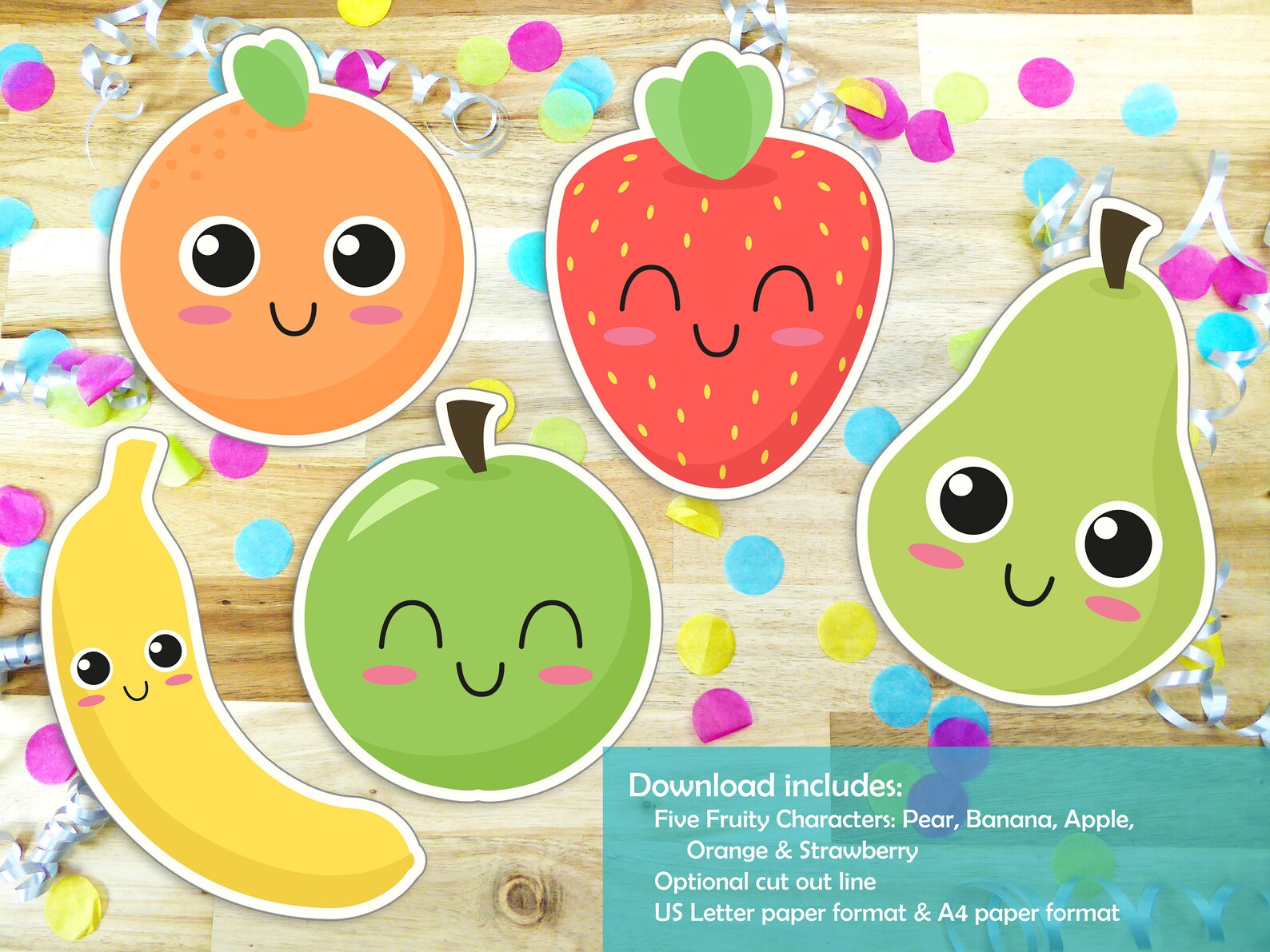 Printable Fruit Garland Pear, Banana, Apple, Orange & Strawberry ...