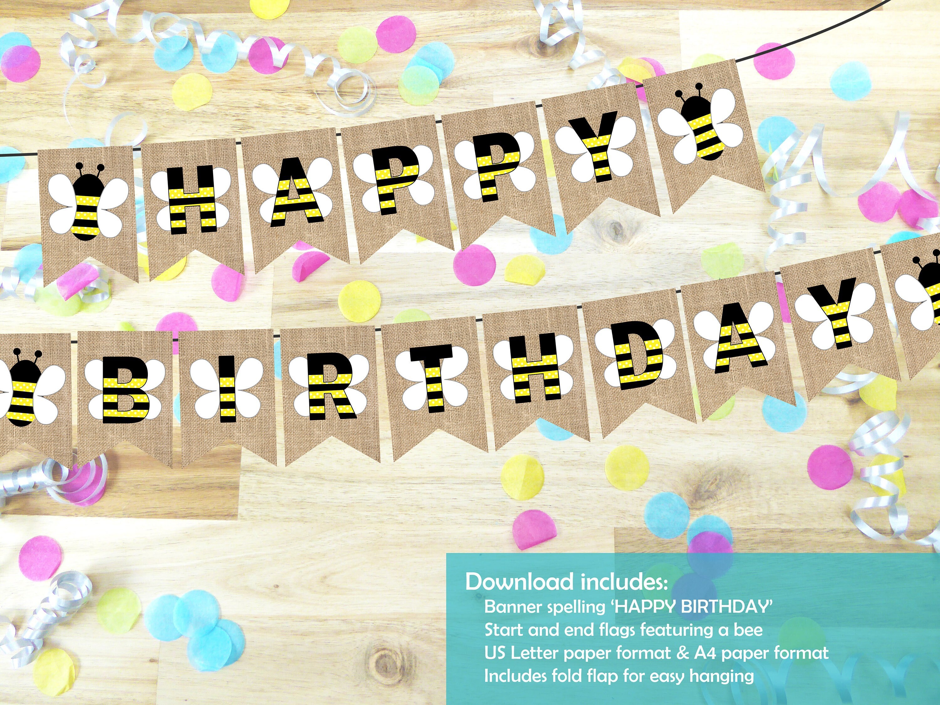 Banderas de banner de abeja imprimibles, banderines de cumpleaños de ...