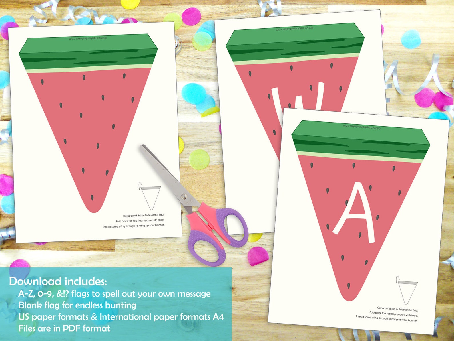 Watermelon Banner Flags Printable, Happy Birthday Fruit Bunting ...