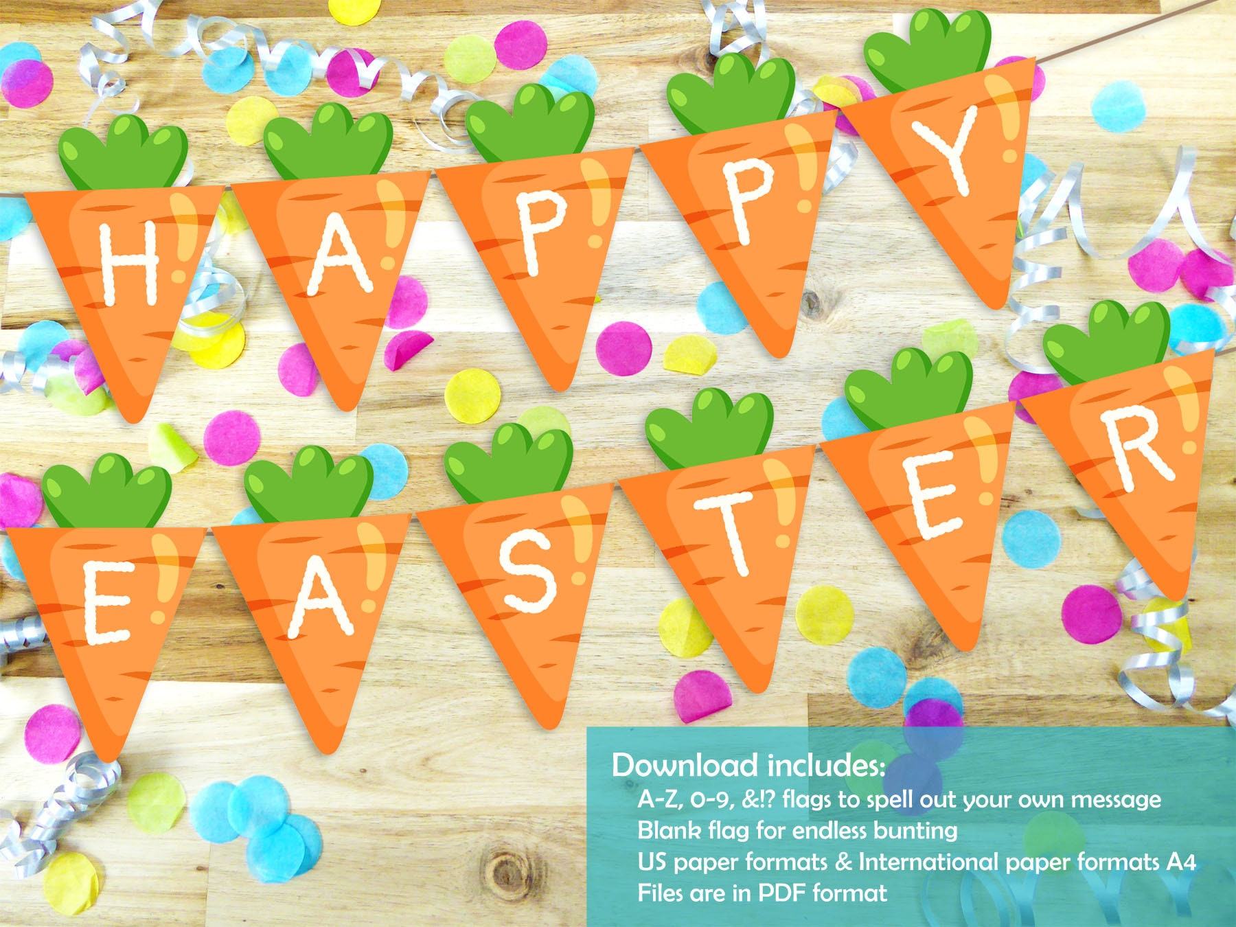 Carrot Easter Flag Banner Printable! Happy Easter Party Bunting, A-Z ...
