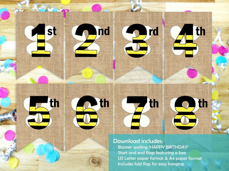 Banderas de banner de abeja imprimibles, banderines de cumpleaños de ...