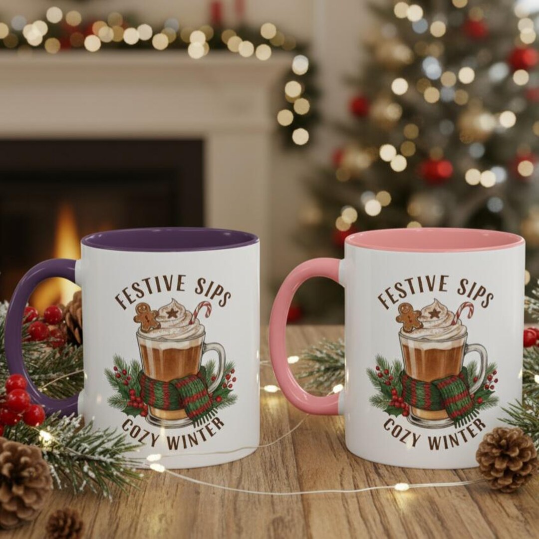 Festive Sips & Cozy Winter Mug, Christmas Gift, Winter Drinkware, Mug ...