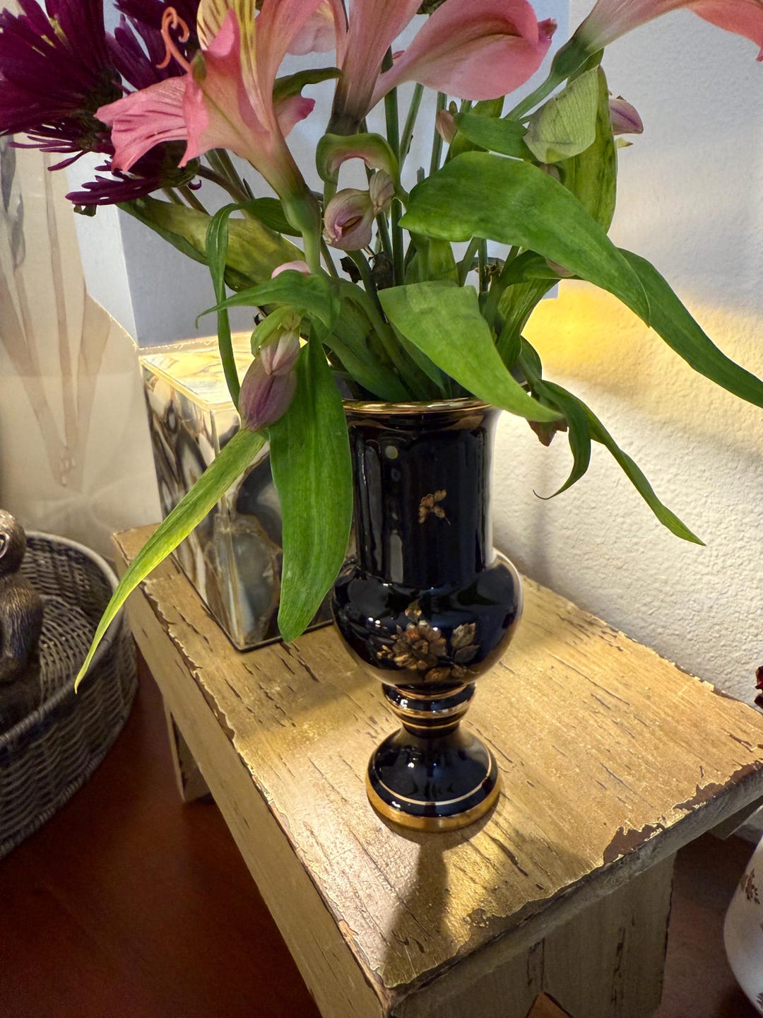 Vintage Cobalt Blue & Gold Hand-painted Vase; Signed Woulund, Chile Mid ...