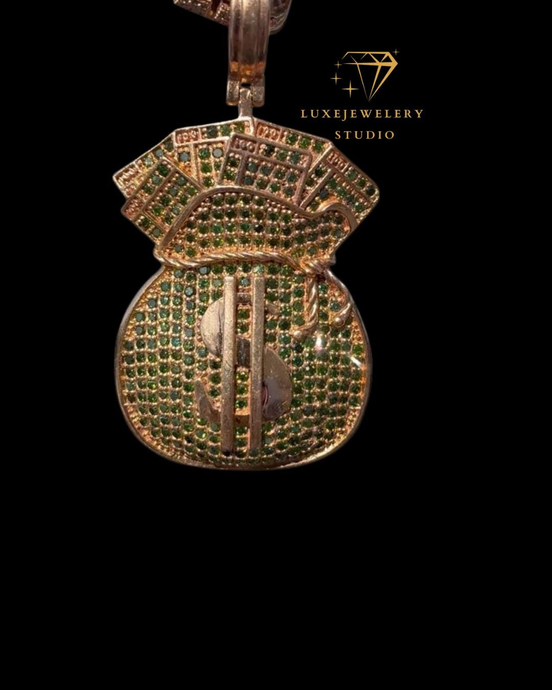 Money Bag Pendant | Iced Out Dollar Sign Necklace | Hip Hop Green ...