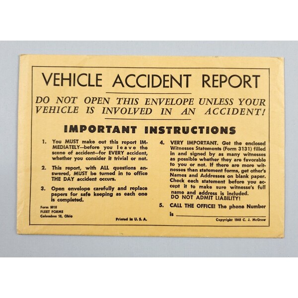 Vehicle Accident Report Form - Etsy
