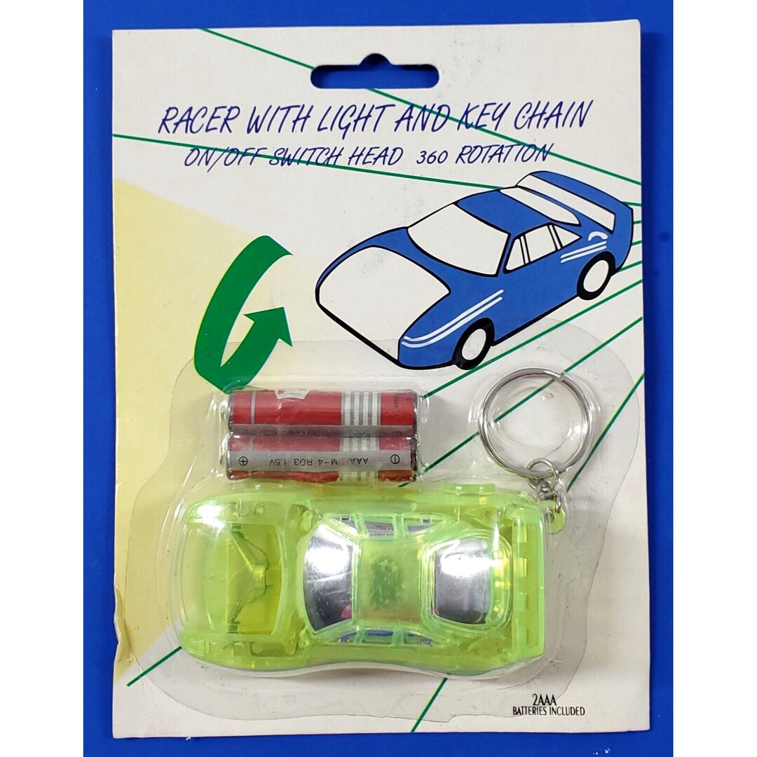 NOS Vintage Neon Green Race Auto Car With Light Keychain NEW Sealed - Etsy