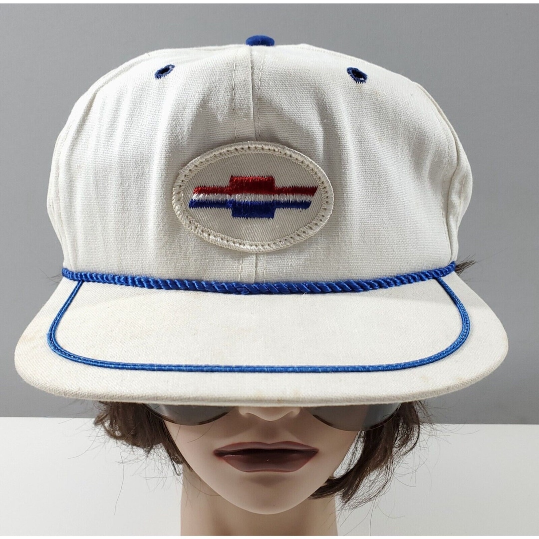 Vintage Chevy Chevrolet Patch Dealer White Cap Rope Golf Baseball Hat ...