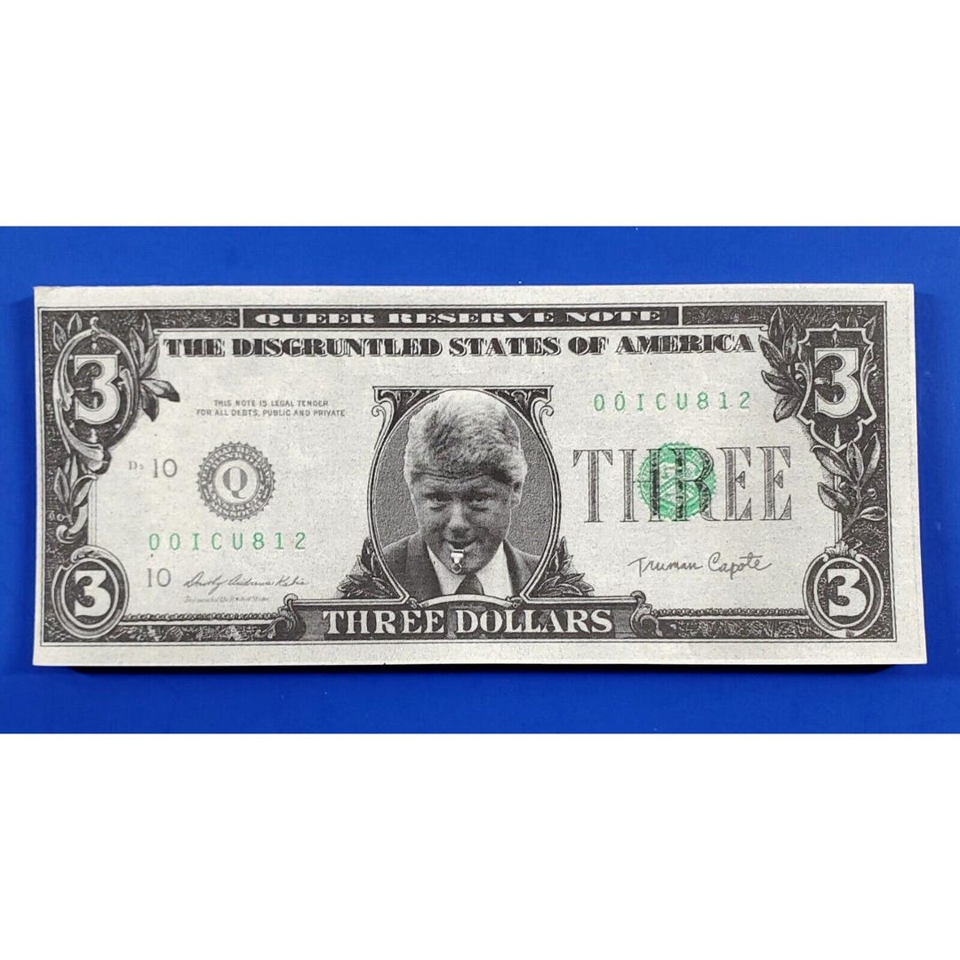 President Bill Clinton 3 Dollar Bill Novelty Slick Times 1993 Money ...