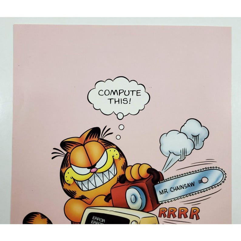 Vintage 1978 Garfield Cat Wall Poster Computer This Computer Chainsaw ...