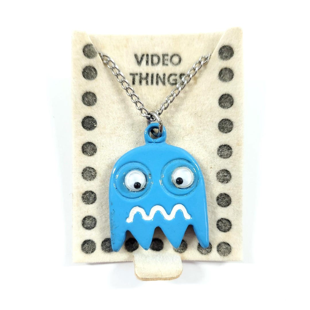 Vintage 80s Blue Pac Man Arcade Ghost INKY Googly Eye Necklace Video ...