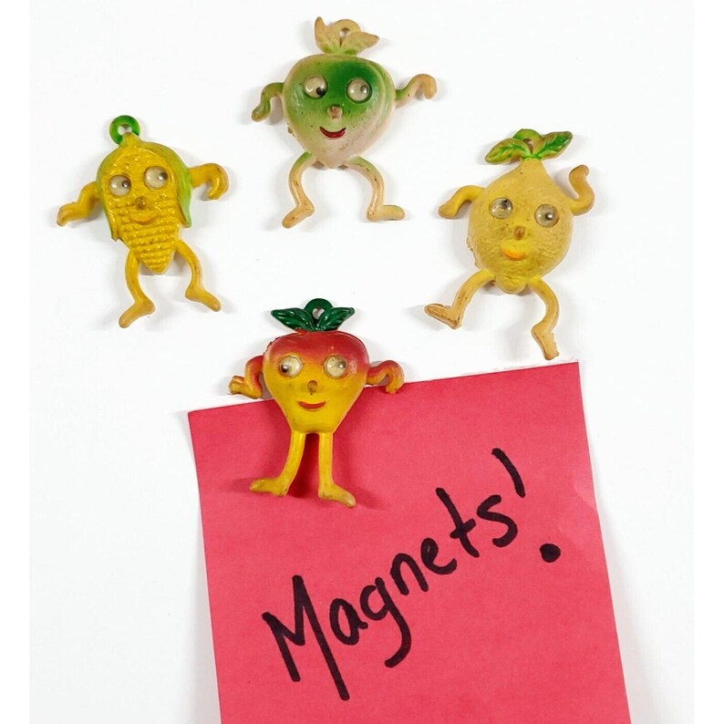 4 Vintage Anthropomorphic Googly Eyes Fruit Vegetables Kitsch Fridge ...