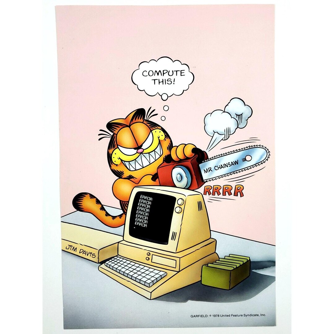 Vintage 1978 Garfield Cat Wall Poster Computer This Computer Chainsaw ...