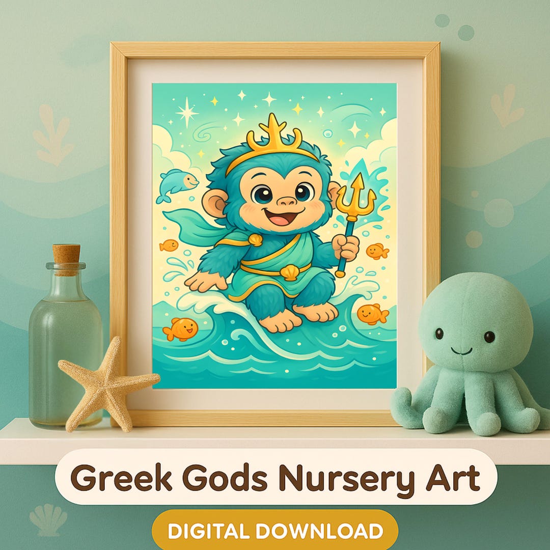 Baby Poseidon Nursery Printable Wall Art - Greek Mythology Baby Animal ...