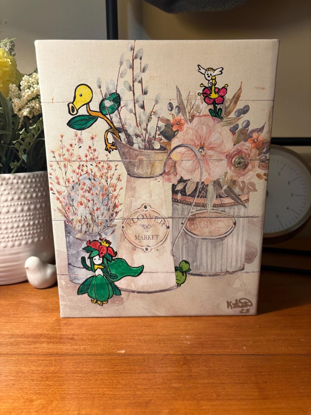 Flower Power Pokemon- Hand Painted Altered Thrift Store Wall Art Canvas ...