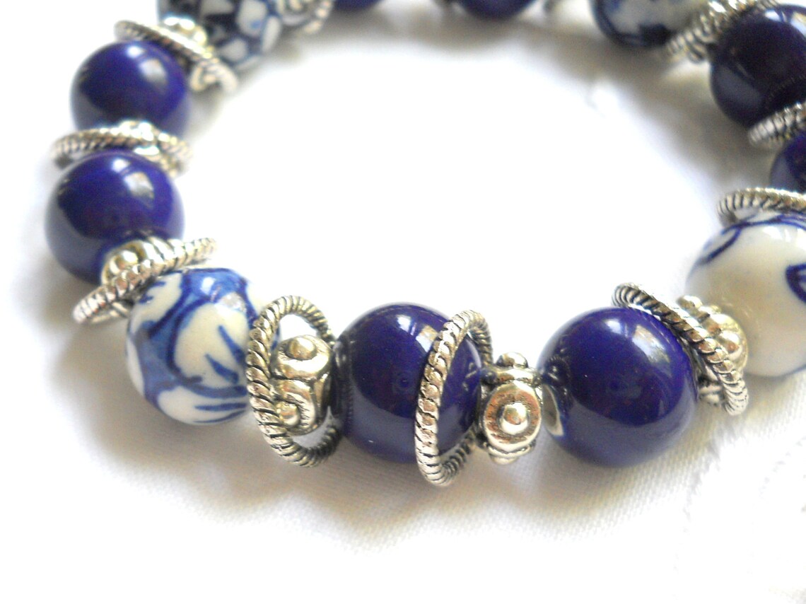Cobalt Blue Beaded Bracelet Porcelain Bracelet Delft Blue - Etsy