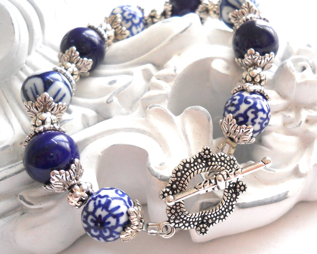 Blue Porcelain Bracelet Cobalt Blue Bracelet Blue Jewelry - Etsy
