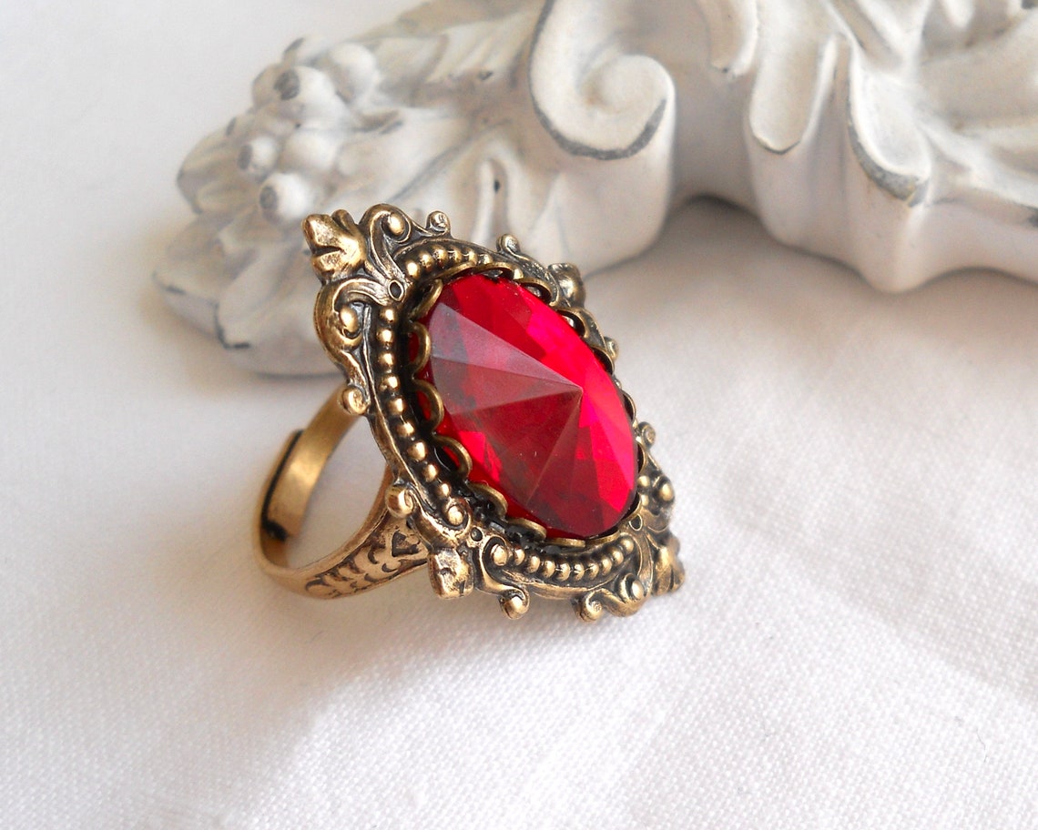 Red Victorian Ring Red Faceted Ring Victorian Jewelry | Etsy