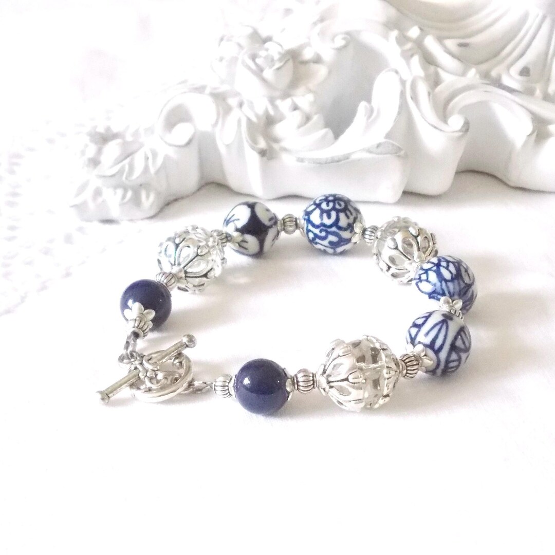 Blue Porcelain Bracelet Cobalt Blue Bracelet Blue Jewelry Delft Blue ...