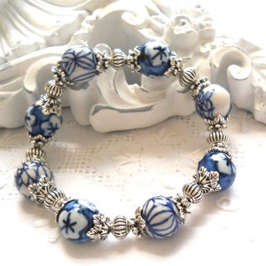 Delft Blue Beaded Stretch Bracelet Porcelain Bracelet Delft Blue ...