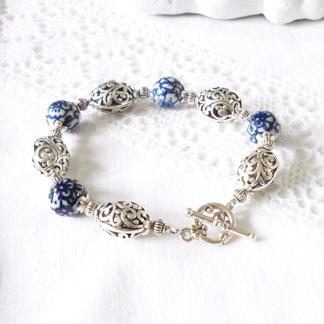 Blue Porcelain Bracelet Delft Blue Jewelry Delft Blue Bracelet Blue and ...