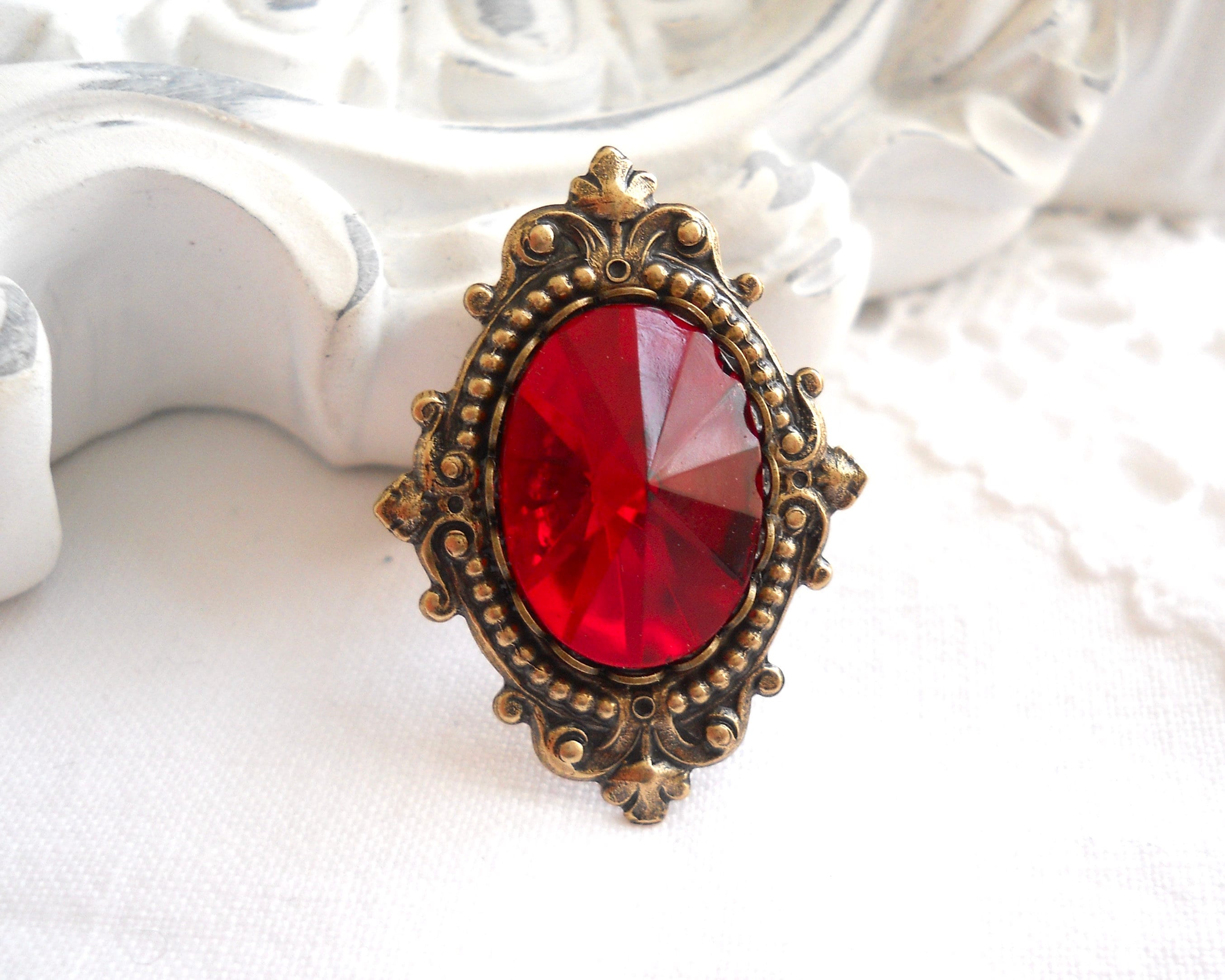 Red Victorian Ring Red Faceted Ring Victorian Jewelry | Etsy