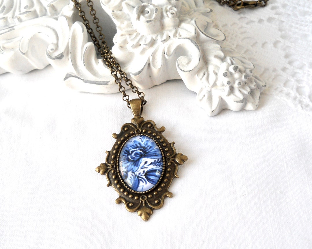 Dutch Delft Blue Pendant Necklace, Dutch Jewelry - Etsy