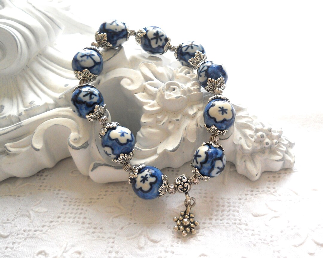 Delft Blue Stretch Bracelet Delft Blue and White Delft Bracelet Blue ...