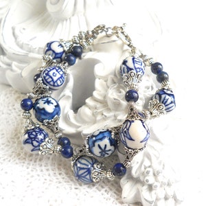 Delft Blue Double Strand Bracelet, Blue and White Porcelain Jewelry ...
