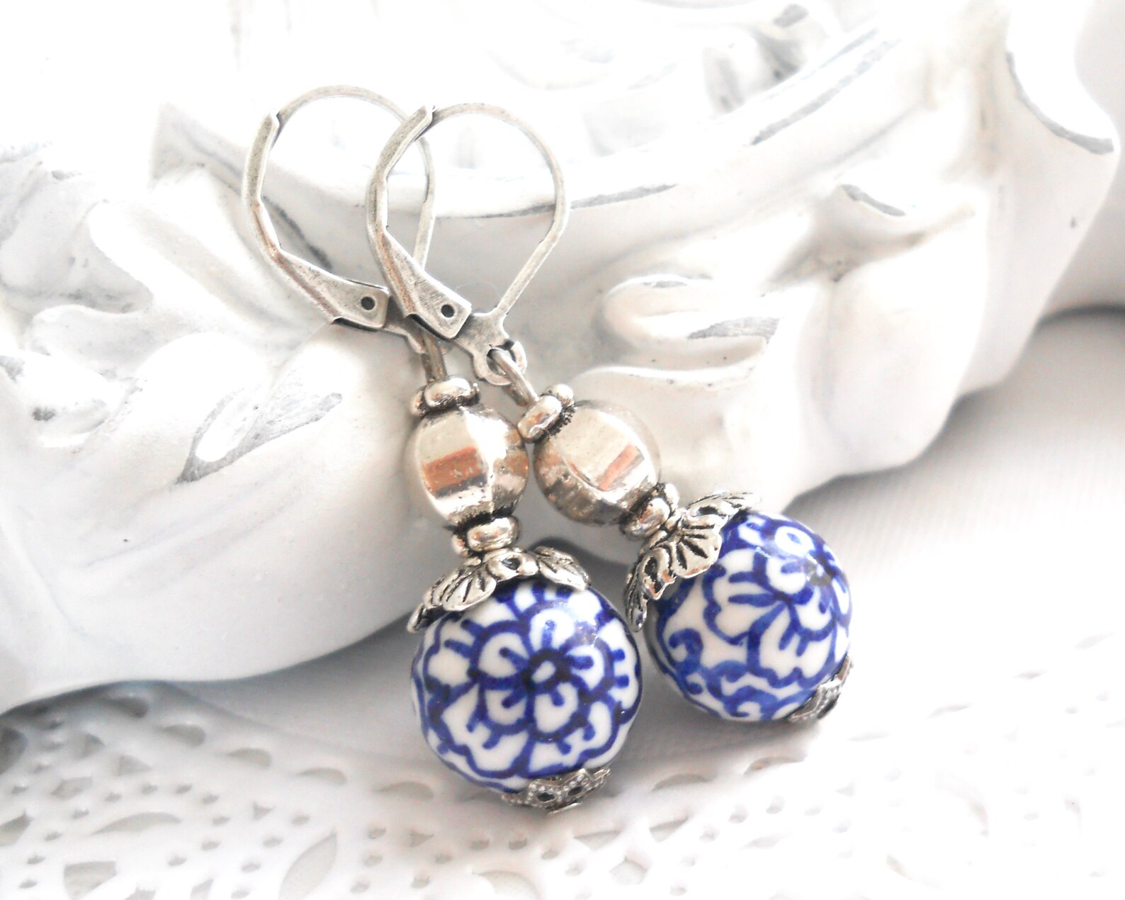 Delft Blue Style Dangle Earrings Blue Earrings Delft Blue Earrings ...