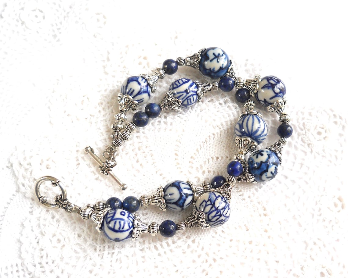 Delft blue double strand bracelet blue and white bracelet | Etsy