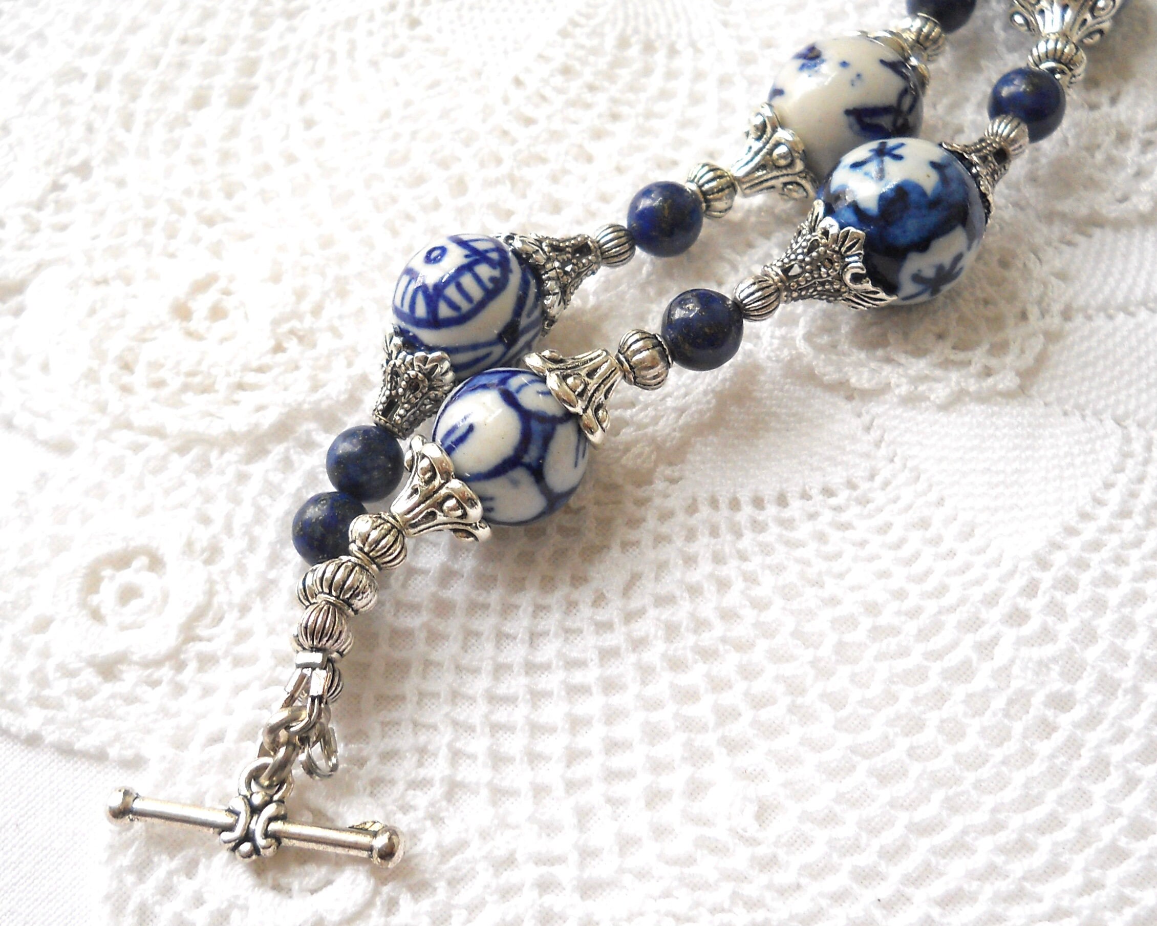 Delft Blue Double Strand Bracelet, Blue and White Porcelain Jewelry ...