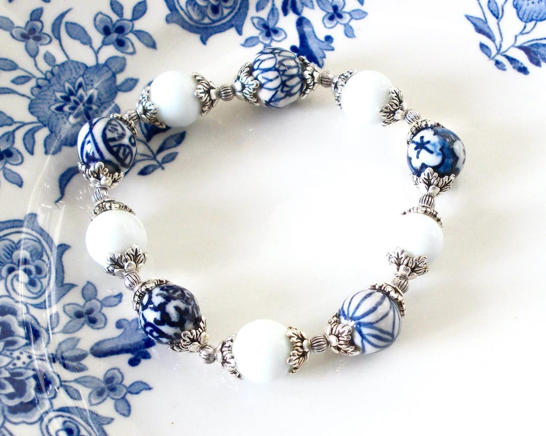Delft Blue Stretch Bracelet Beaded Porcelain Bracelet Delft Blue ...
