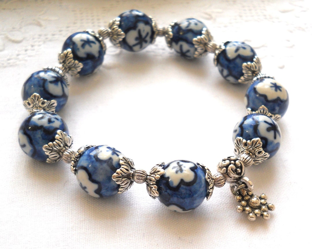Delft Blue Stretch Bracelet Delft Blue and White Delft Bracelet Blue ...
