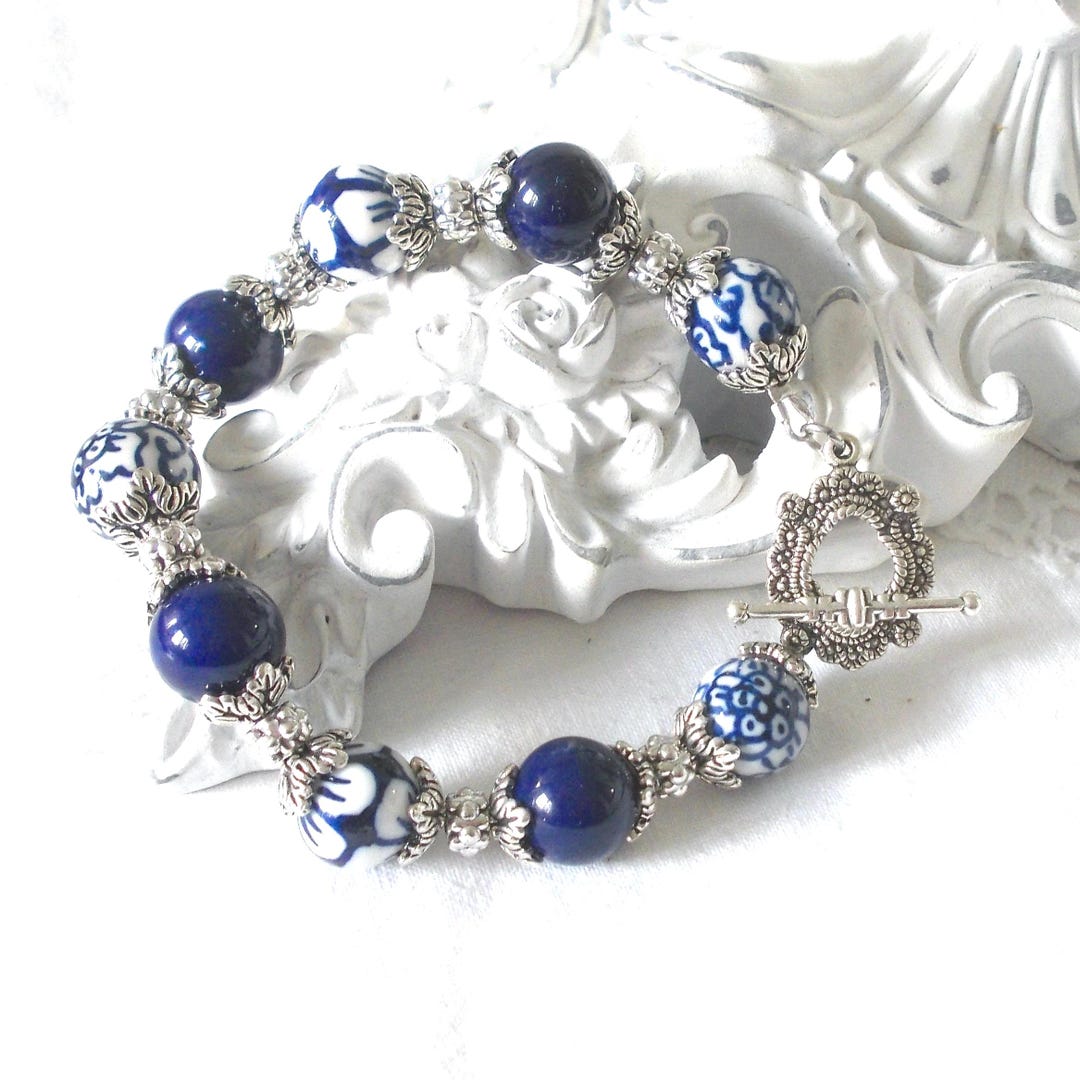 Delft Blue and White Porcelain Bracelet, Cobalt Blue Jewelry - Etsy