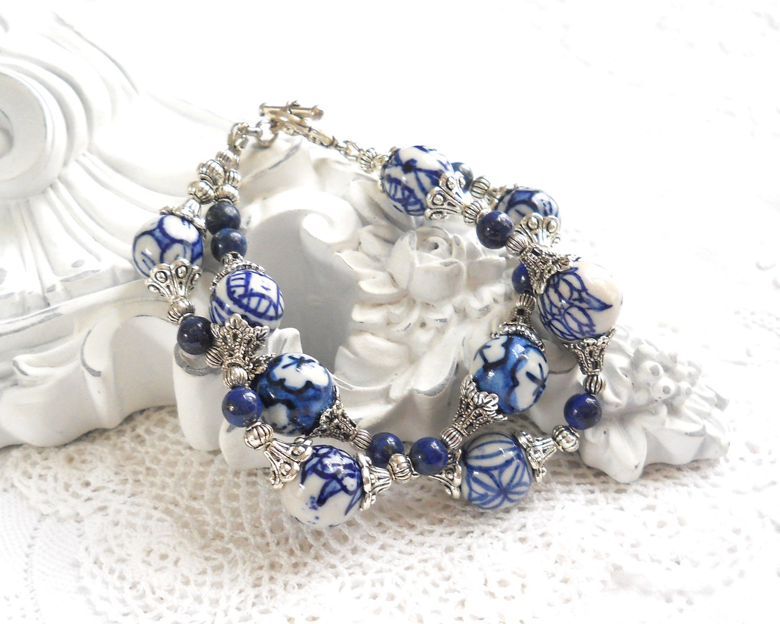 Delft blue double strand bracelet blue and white bracelet | Etsy