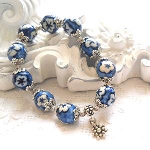 Delft Blue Stretch Bracelet Delft Blue and White Delft Bracelet Blue ...