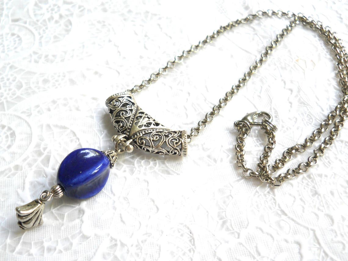 Cobalt blue pendant necklace cobalt blue jewelry blue and | Etsy