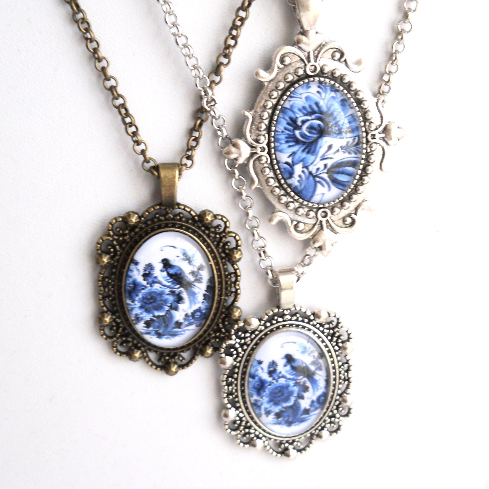 Dutch necklace delft pendant necklace dutch jewelry delft blue | Etsy