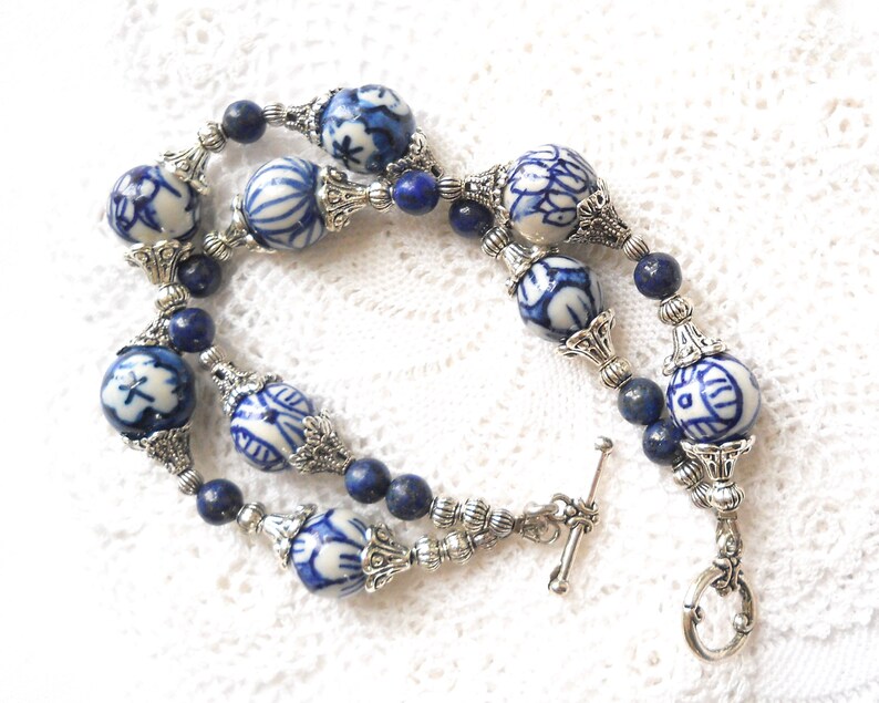 Delft Blue Double Strand Bracelet, Blue and White Porcelain Jewelry ...