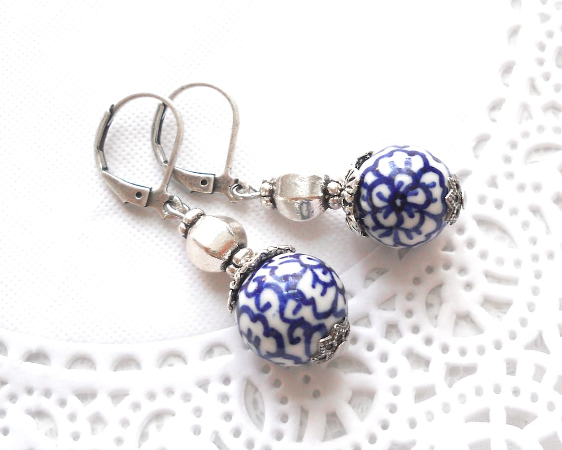 Delft Blue Style Dangle Earrings Blue Earrings Delft Blue Earrings ...