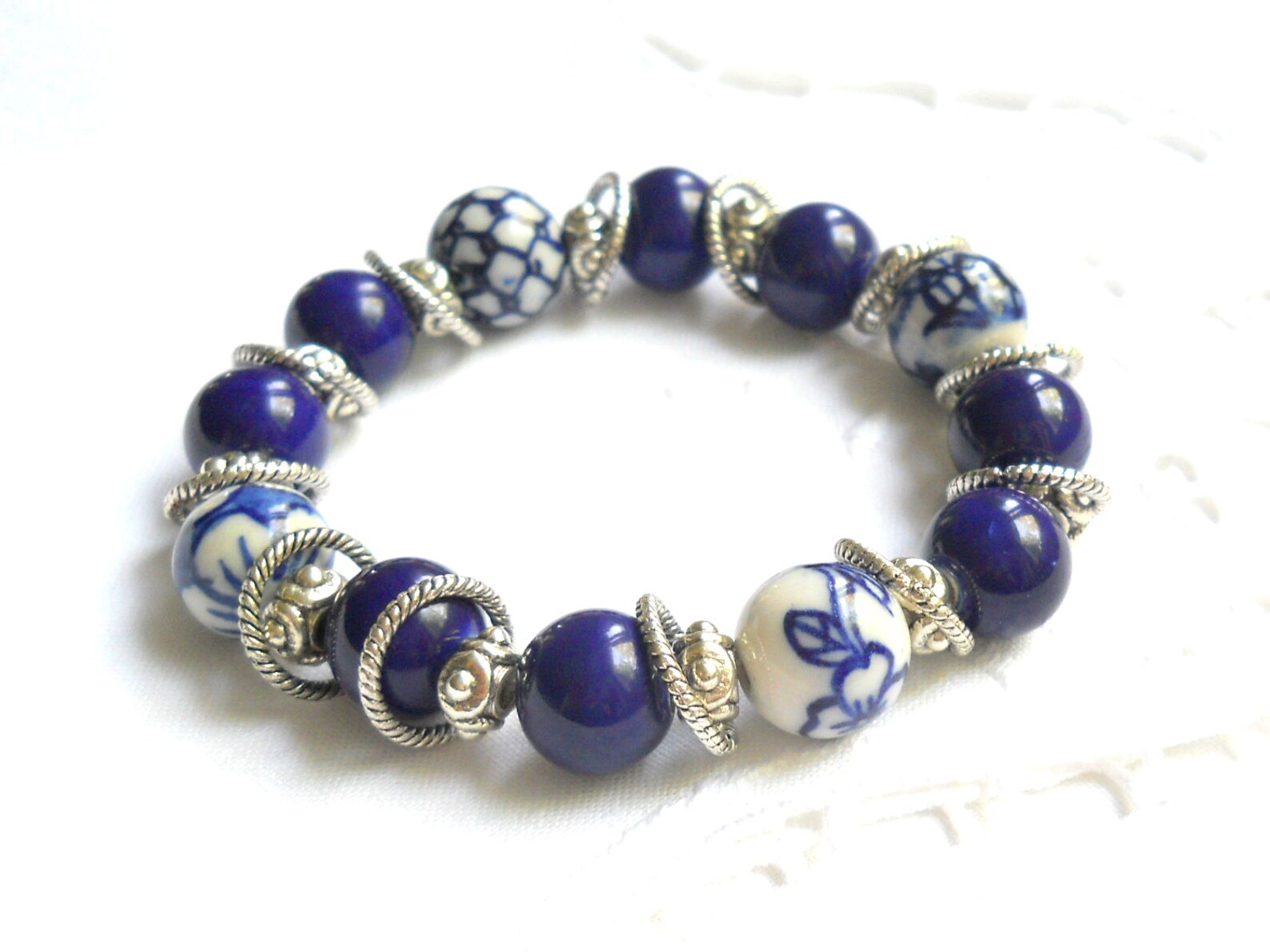 Cobalt Blue Beaded Bracelet Porcelain Bracelet Delft Blue - Etsy