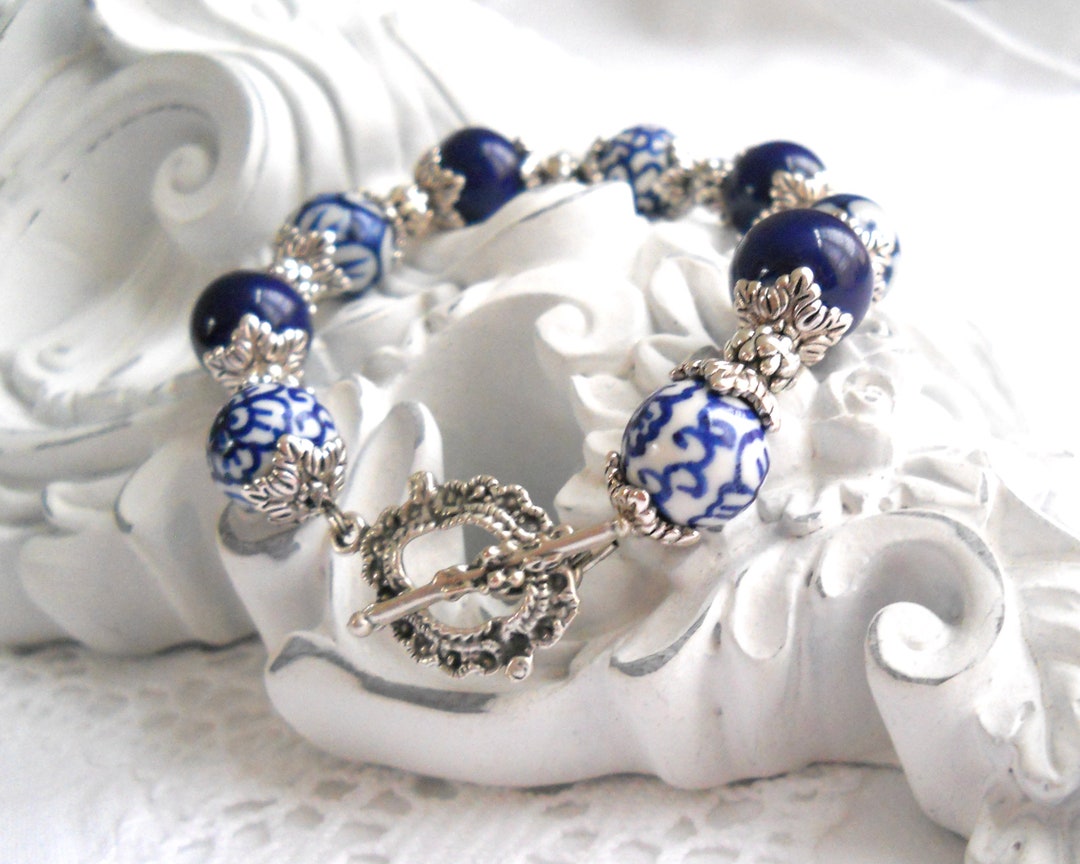 Blue Porcelain Bracelet Cobalt Blue Bracelet Blue Jewelry Delft Blue ...