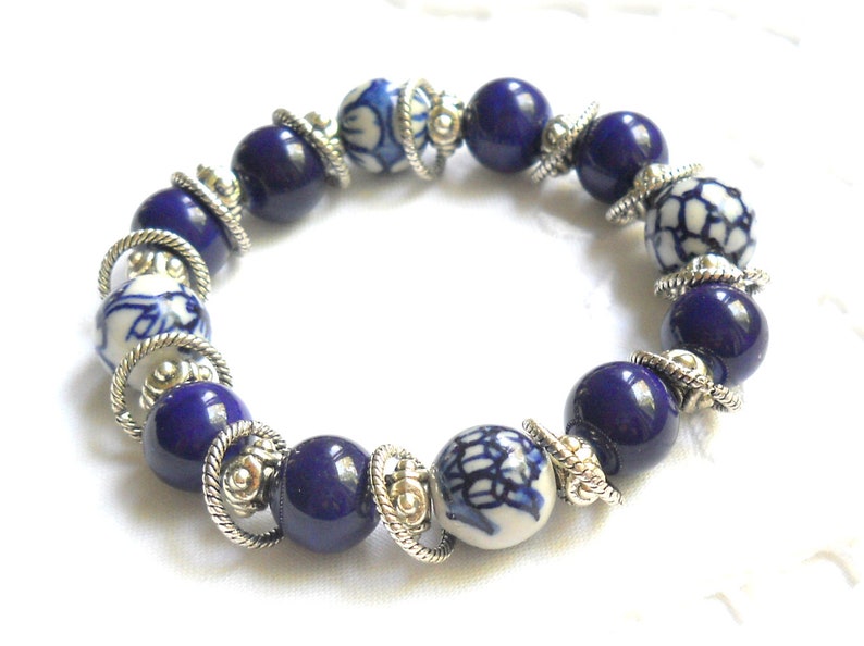 Cobalt blue beaded bracelet porcelain bracelet delft blue | Etsy