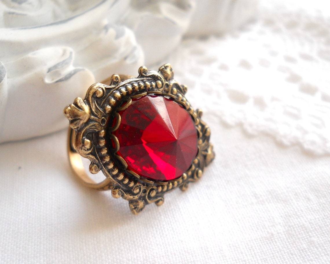 Red Victorian Ring Red Faceted Ring Victorian Jewelry | Etsy